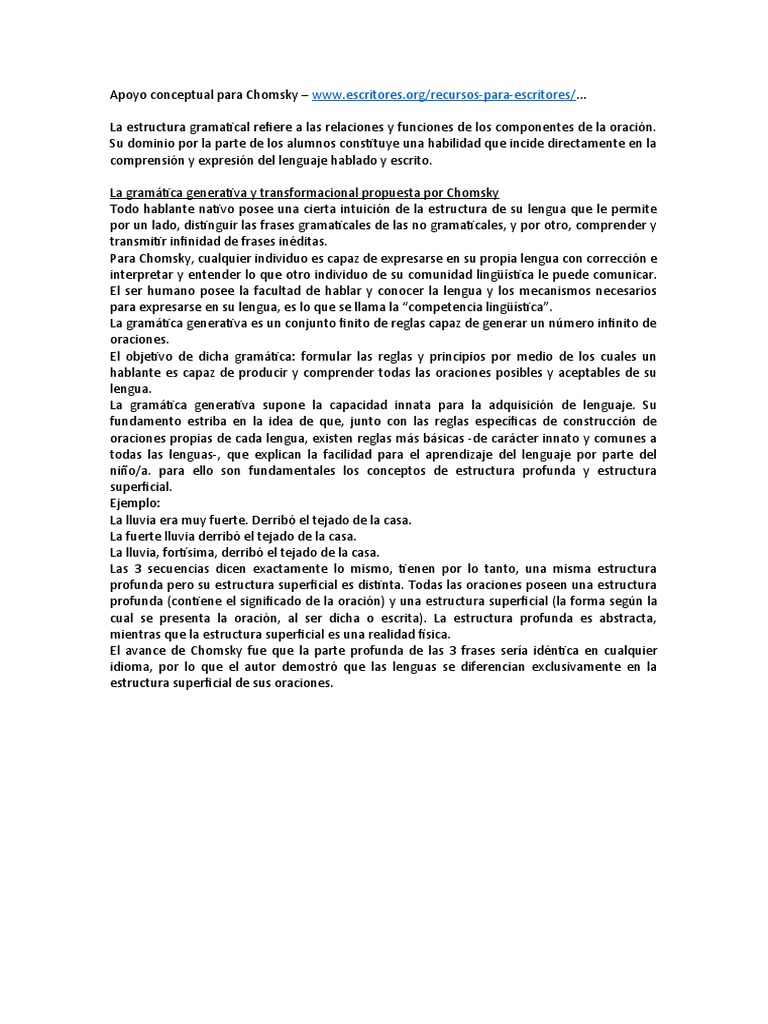 Chomsky Gramática Generativa | PDF | Noam Chomsky | Interacciones de ...