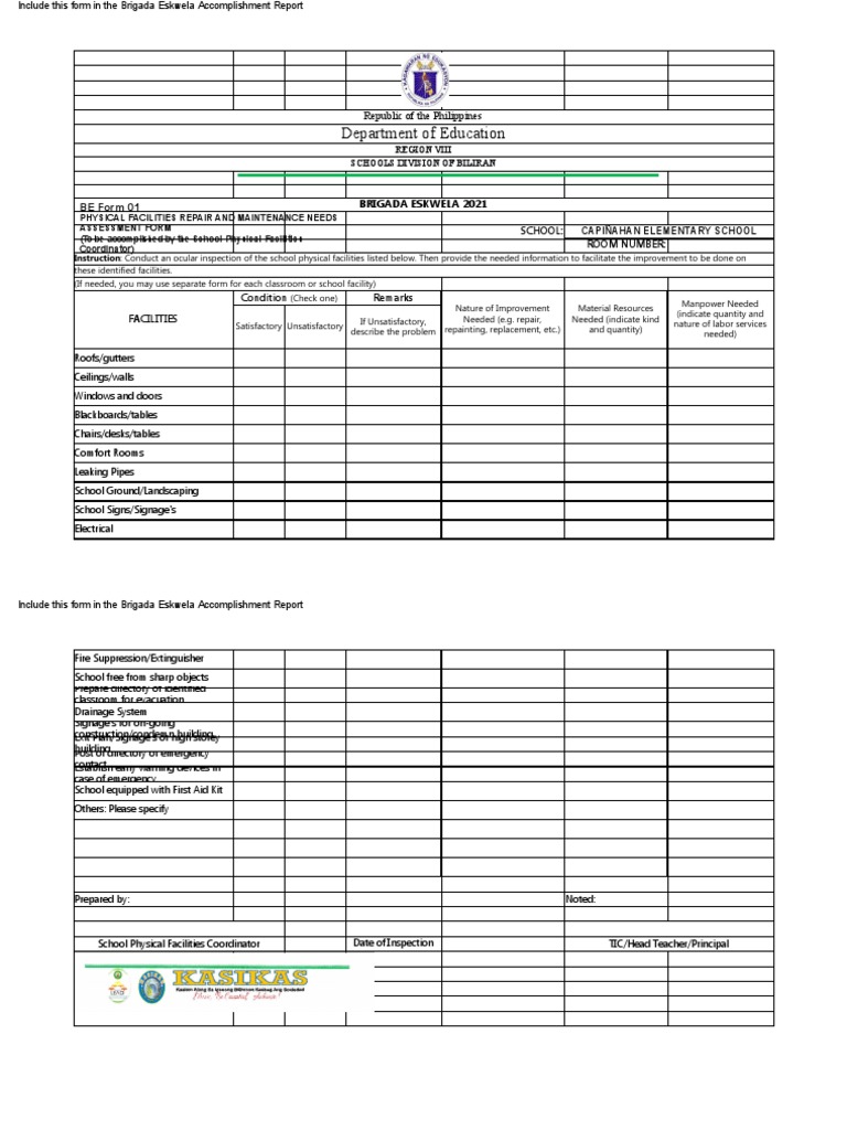 Department of Education: Brigada Eskwela 2021 BE Form 01 | PDF | Volunteering | Classroom