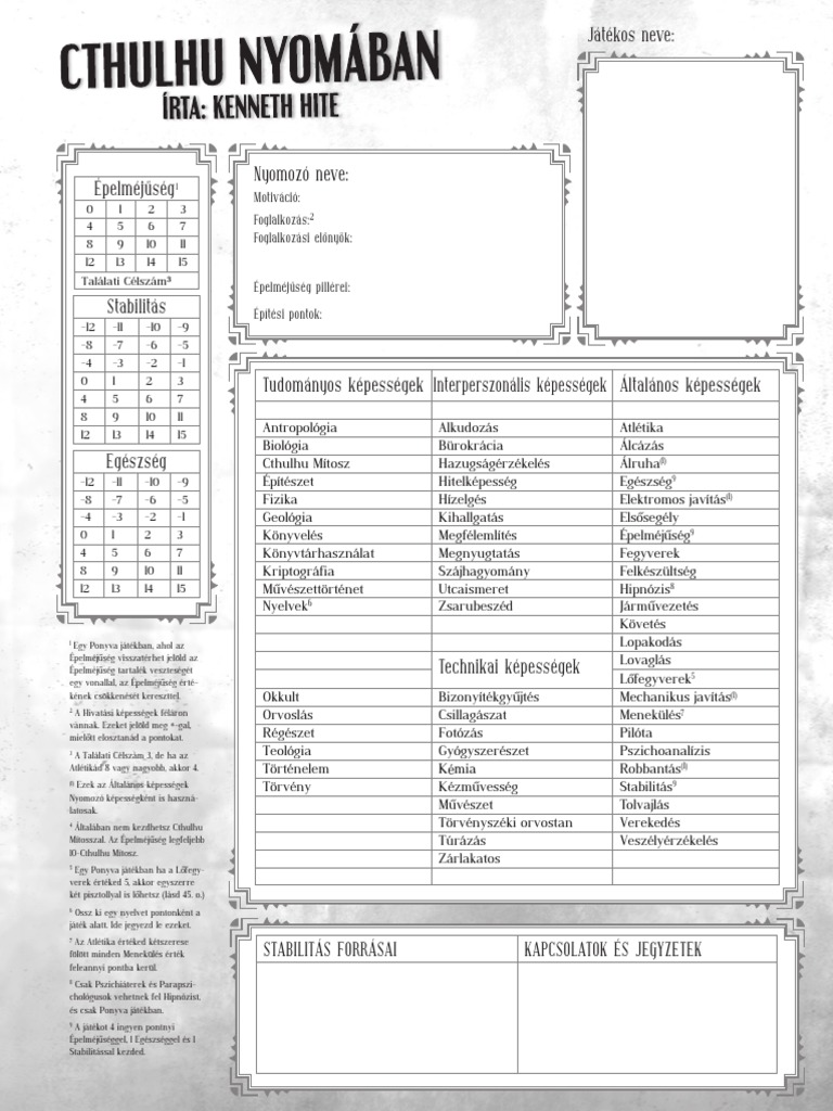 Cthulhu Karakterlap | PDF