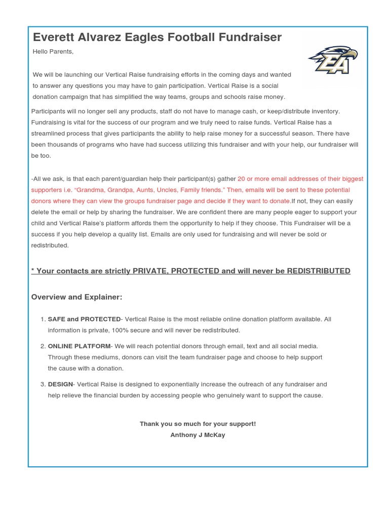Everett Alvarez Eagles Football Fundraiser | PDF | Fundraising | Public Sphere