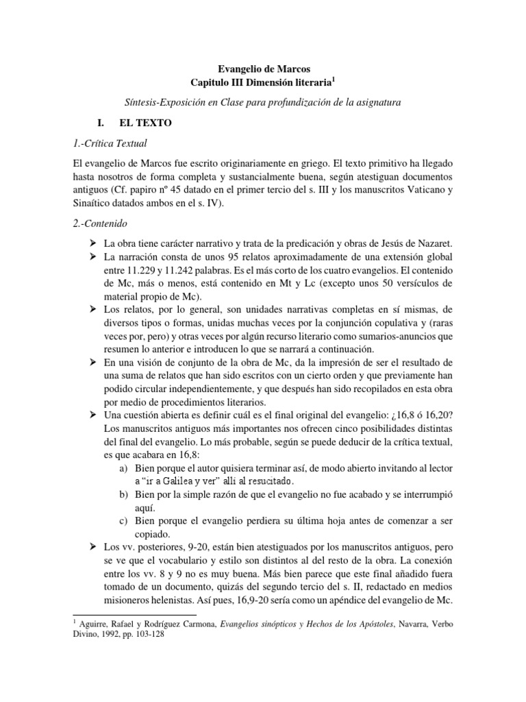 Análisis del Evangelio de Marcos | PDF | Evangelio de Marcos | Jesús