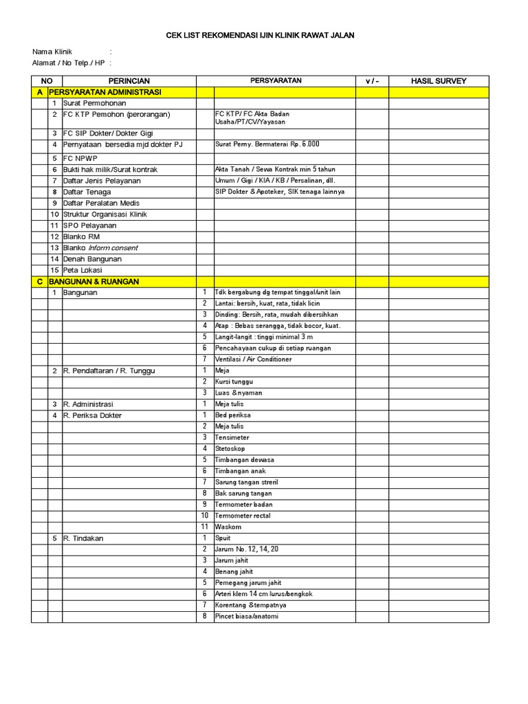 Cek List Kunjungan Klinik TERBARU | PDF | Kesehatan Holistik