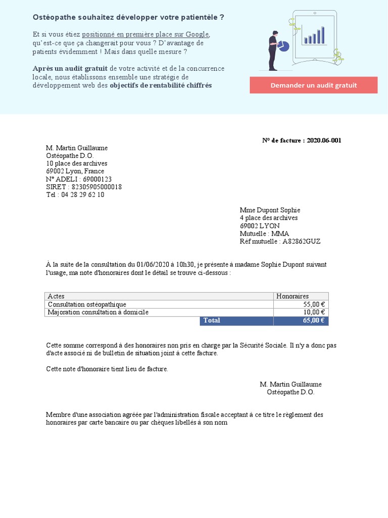 Facture d'Ostéopathie : Modèle et Infos | PDF | Facture
