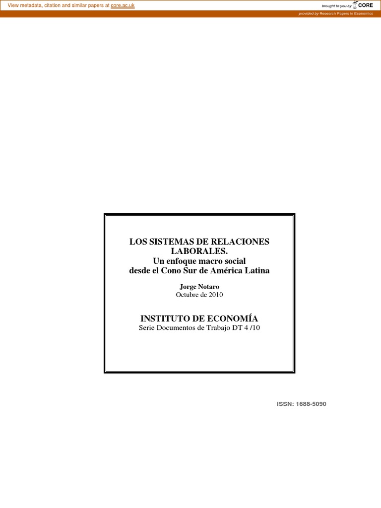 Análisis de los sistemas de relaciones laborales en el Cono Sur de América Latina: Un marco ...