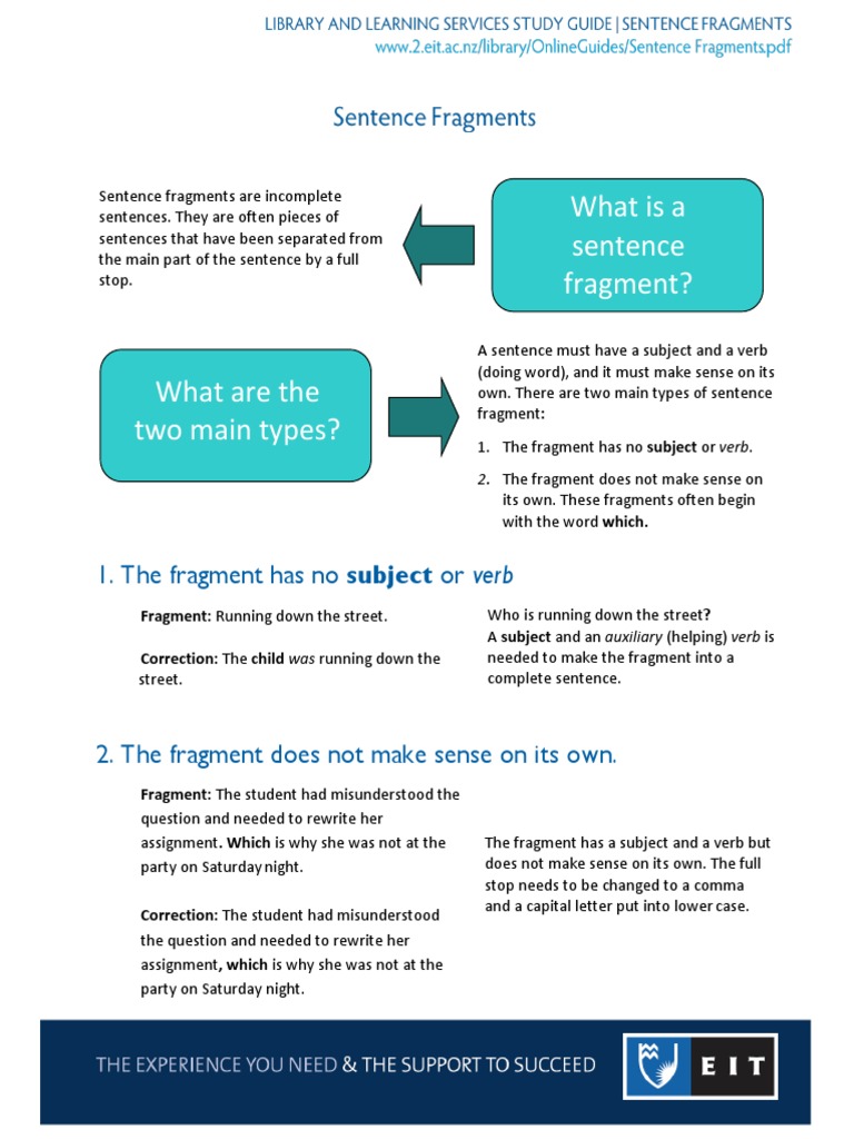Sentence Fragments | PDF | Sentence (Linguistics) | Subject (Grammar)