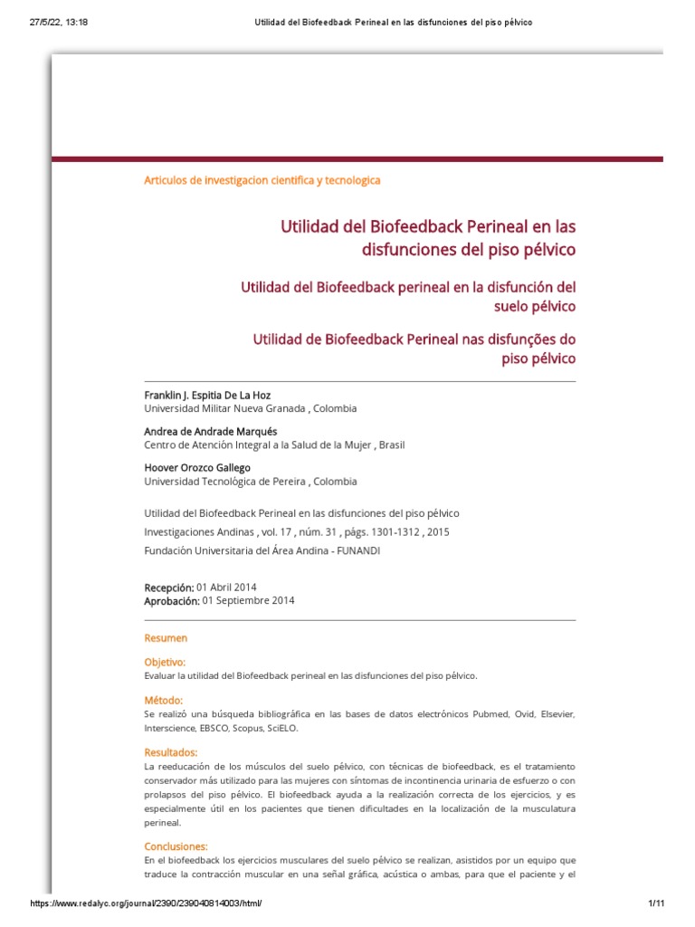 Biofeedback Perineal en Disfunciones Pélvicas | PDF | Parto | Medicina ...