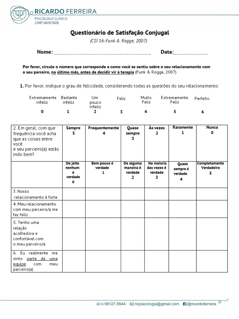 Questionário de Satisfação Conjugal | PDF | Agressão