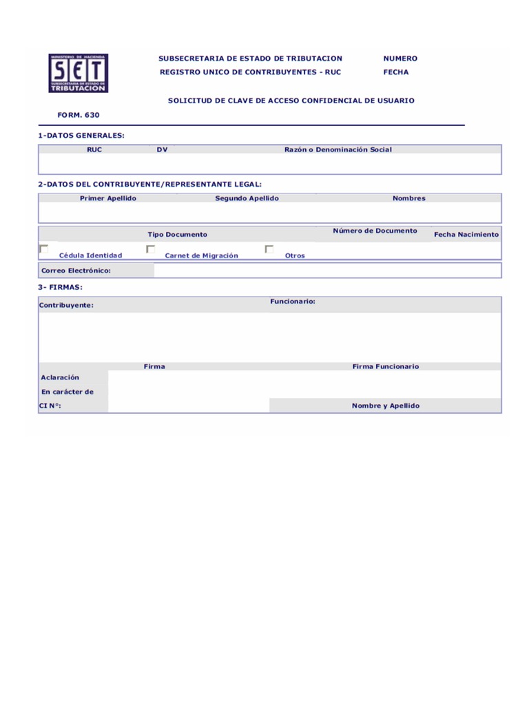 Formulario 630 Solicitud de Clave de Acceso | PDF