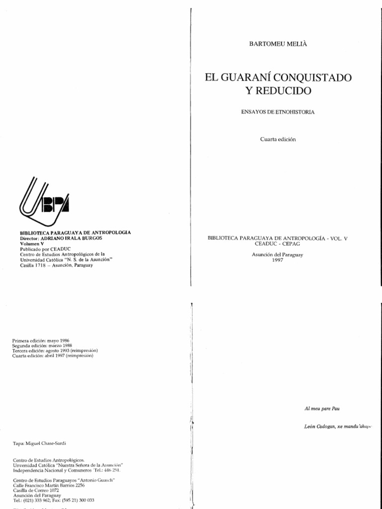 Bartomeu Melia El Guarani Conquistado y Reducido | PDF | Paraguay