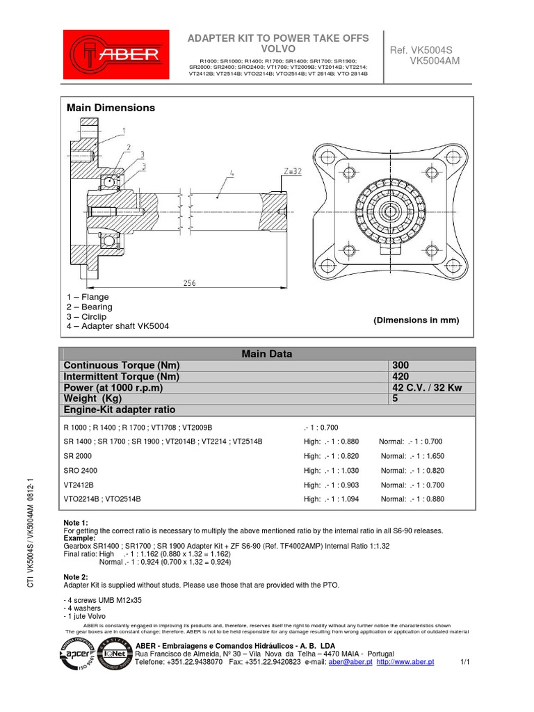 Main Dimensions: Adapter Kit To Power Take Offs Volvo | PDF | Equipment ...