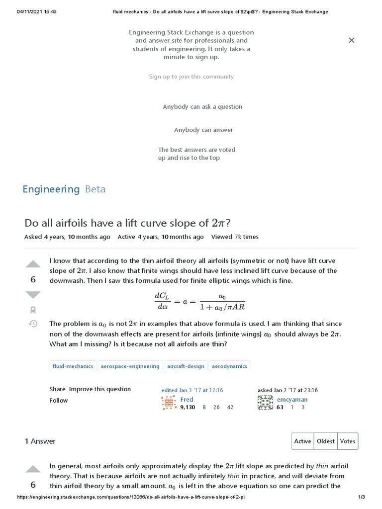 Do All Airfoils Have A Lift Curve Slope of ?: Engineering Beta | Download Free PDF | Lift (Force ...