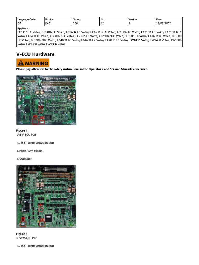 Service Bulletin: V-ECU Hardware Improvement for Volvo Excavators | PDF | Flash Memory | Electronics