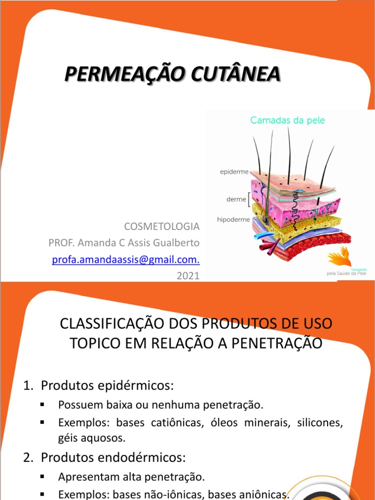 Aula 05 - Permeação Cutânea | PDF | Pele | Lipídio