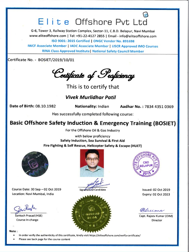 BOSIET Training Certificate | PDF