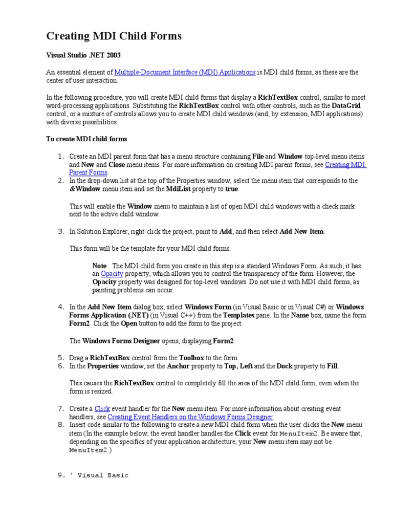 Creating MDI Child Forms - 1 | PDF | Menu (Computing) | Microsoft Windows