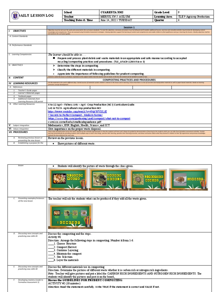 Daily Lesson Log: School Cuarenta Nhs Grade Level Teacher Learning Area ...