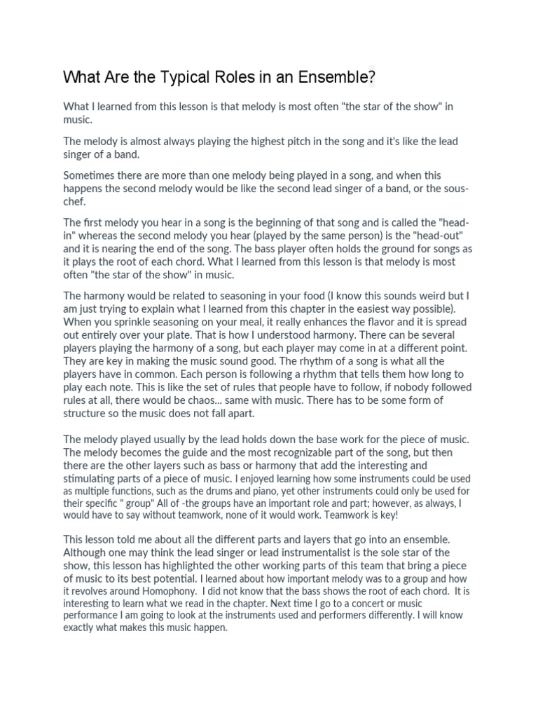 What Are The Typical Roles in An Ensemble | PDF | Songs | Harmony