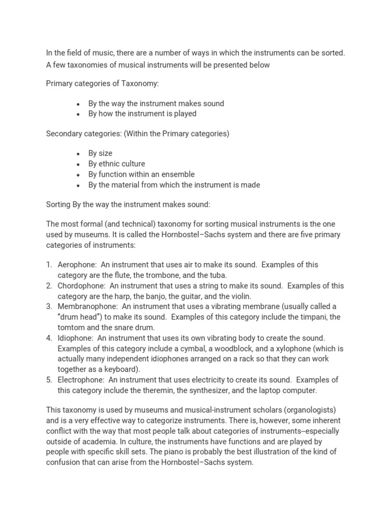A Taxonomy of Musical Instruments: Categorizing Instruments by Function ...