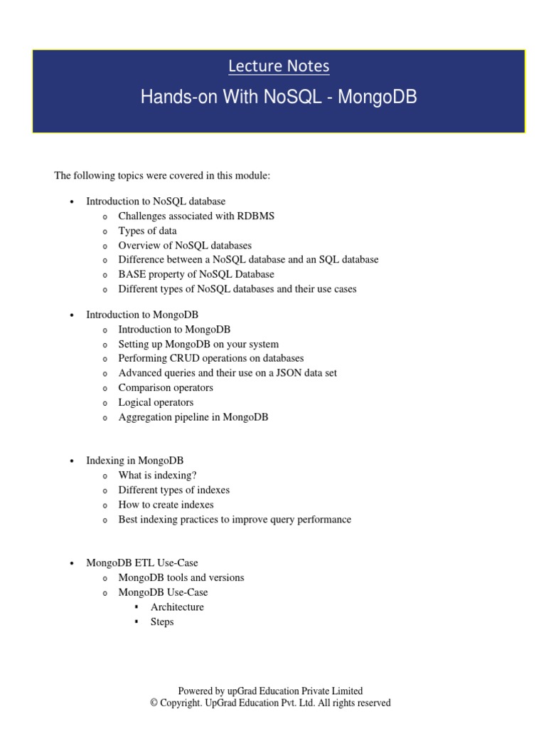 Lecture Notes Hands-On With Nosql - Mongodb: - O O O O O O - O O O O O ... Lecture Notes Hands-On With Nosql - Mongodb: - O O O O O O - O O O O O ...