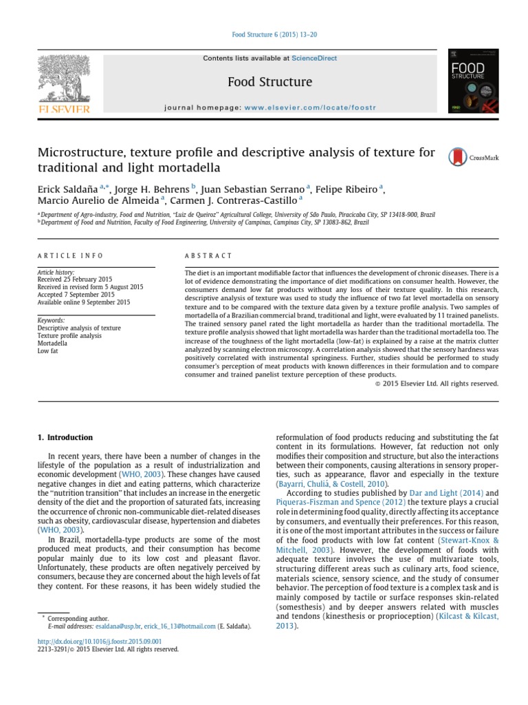 Microstructure, Texture Profile and Descriptive Analysis of Texture For ...