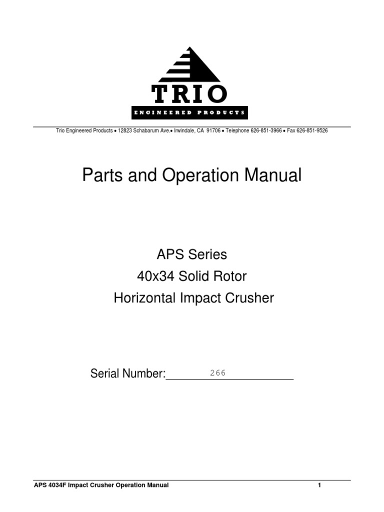 Trio APS 4034F Impact Crusher Manual | PDF | Welding | Construction