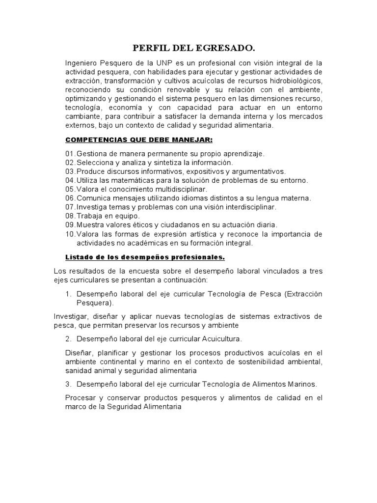 Perfil del Egresado en Ingeniería Pesquera | PDF | Ensayos