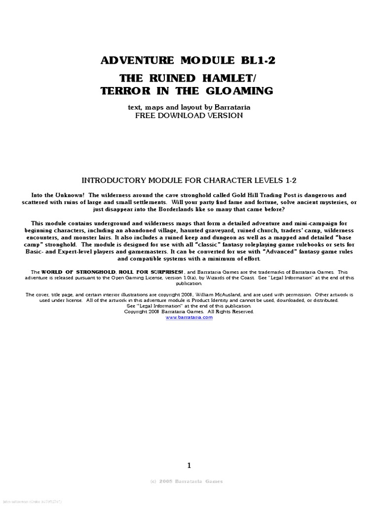 Adventure Module BL1 2 The Ruined Hamlet Terror in The Gloaming | PDF ...