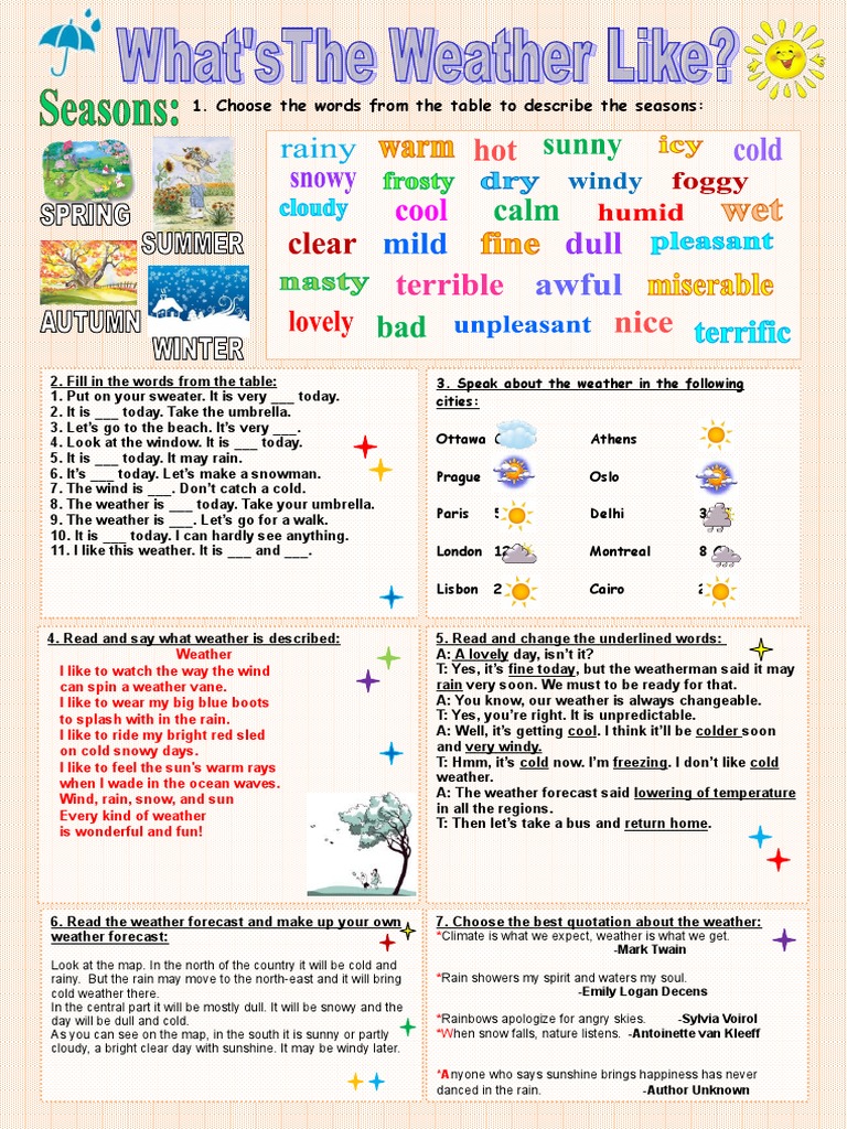Choose The Words From The Table To Describe The Seasons:: Weather | PDF ...