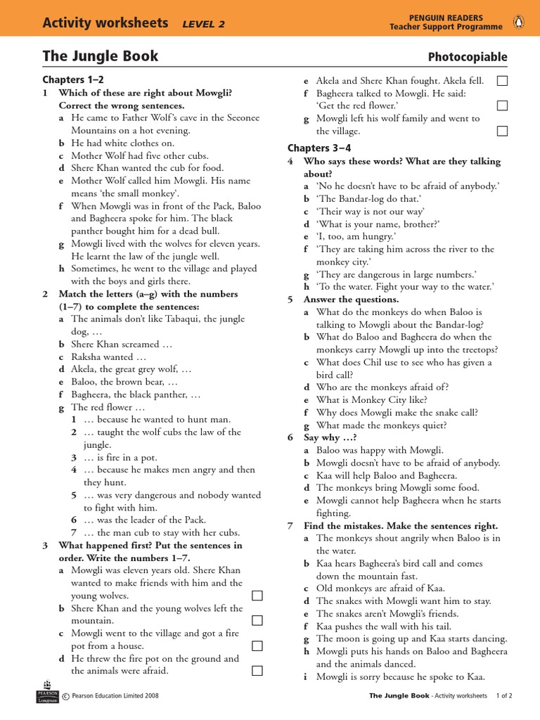 The Jungle Book Level 2 - Activity Worksheets | PDF | Bagheera | Baloo