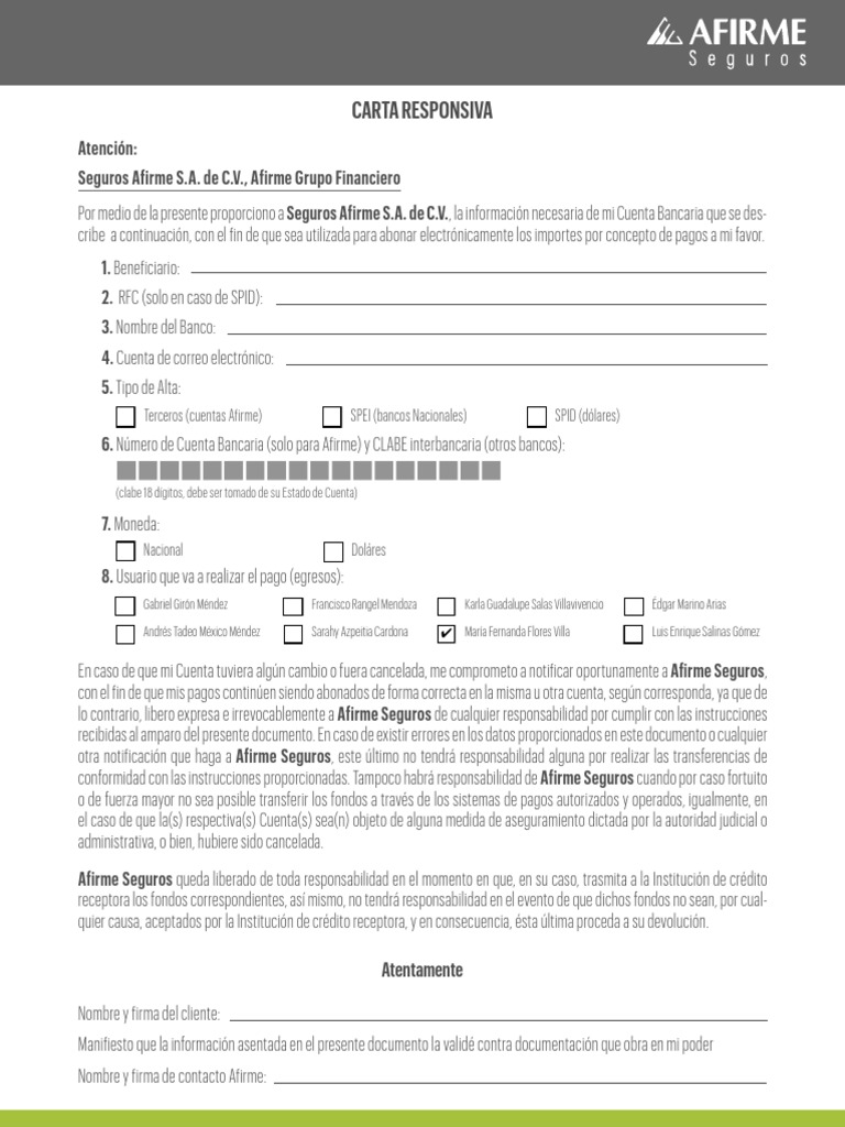 Carta Responsiva NUEVA Autocompletar | PDF | Bancos | Seguro