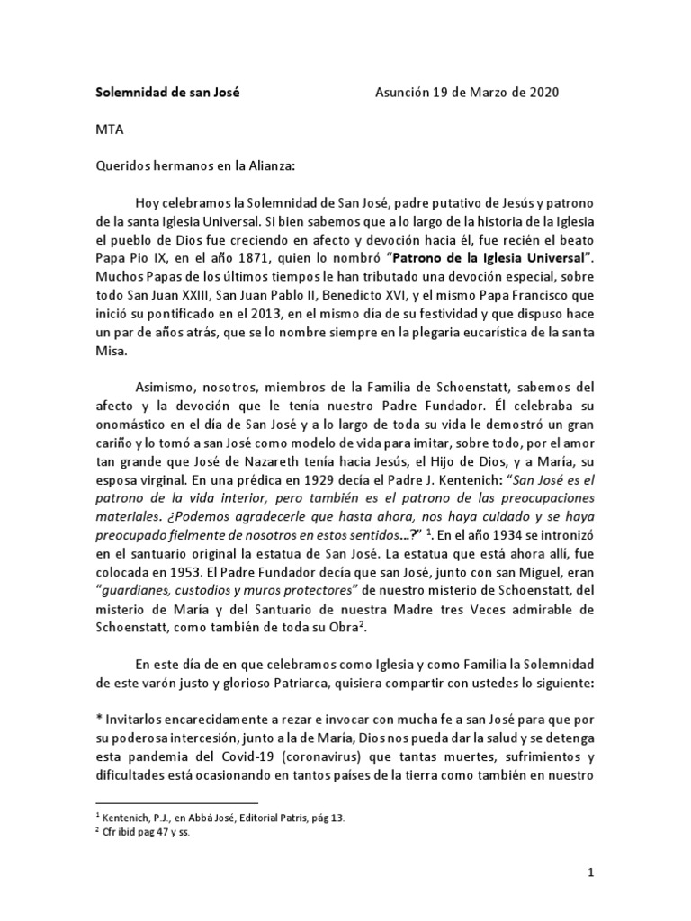 Carta San Jose 2020 | PDF | San José | María, madre de Jesús