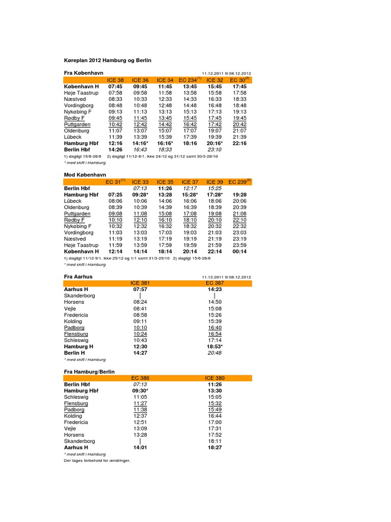 Køreplan 2012 - Hamburg Og Berlin - DSB | PDF