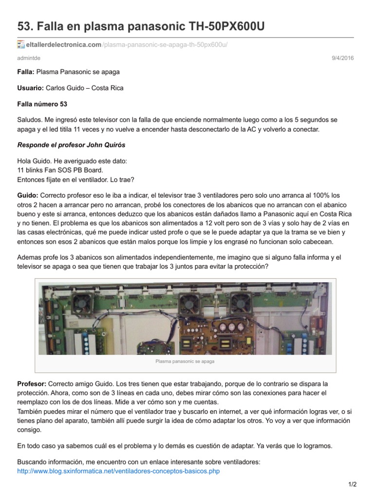 53 Falla en Plasma Panasonic TH 50PX600U | PDF | Ingenieria Eléctrica ...