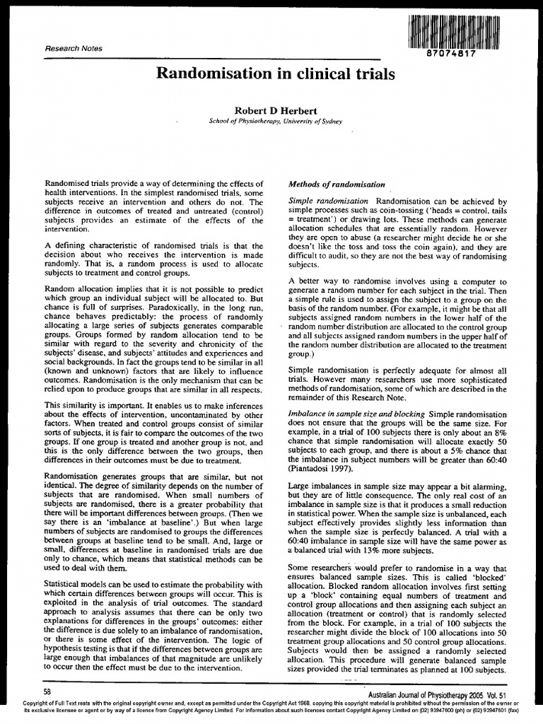 Randomization in Clinical Trials | PDF Randomization in Clinical Trials | PDF