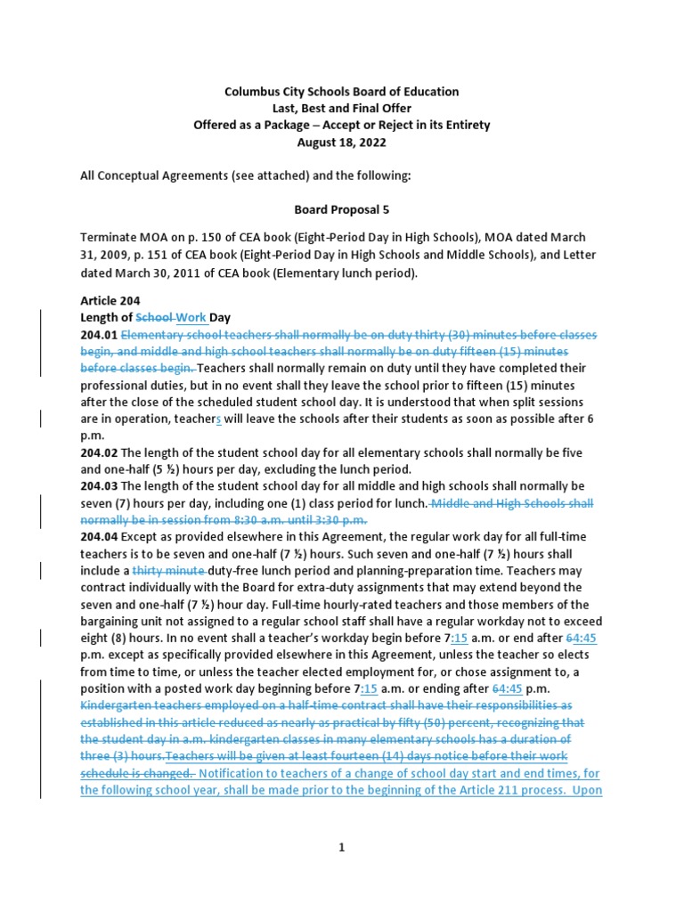 Board "Last Best and Final Offer" | PDF | Teachers | Distance Education