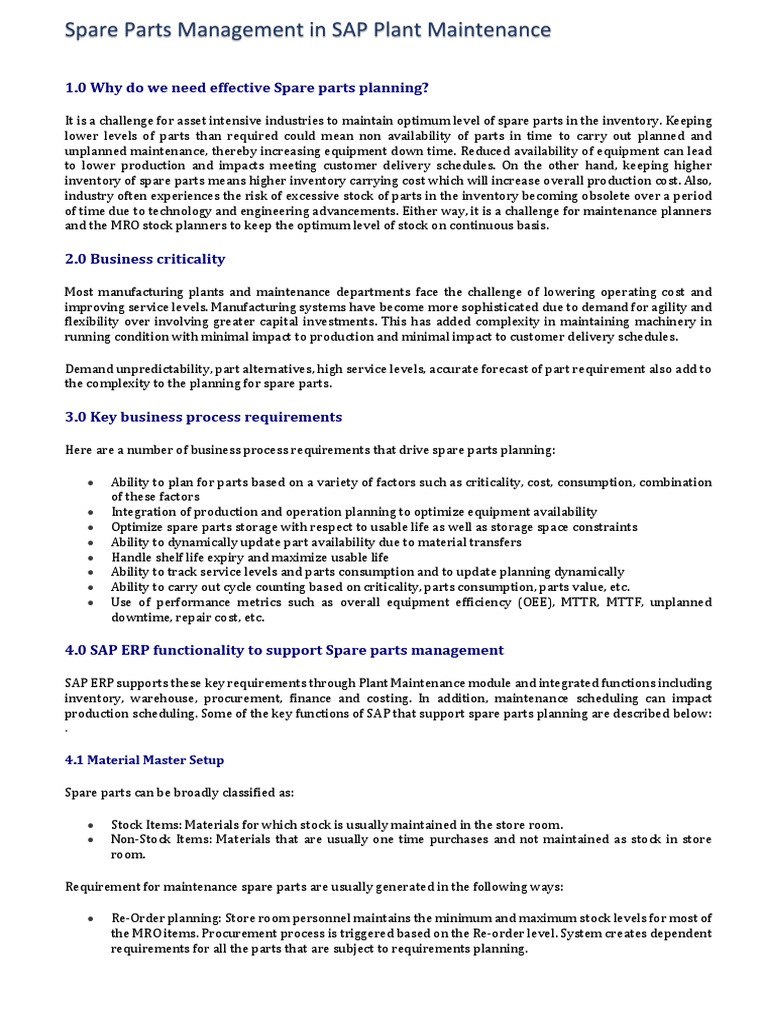 Spare Parts Management in SAP Plant Maintenance | PDF | Inventory ...