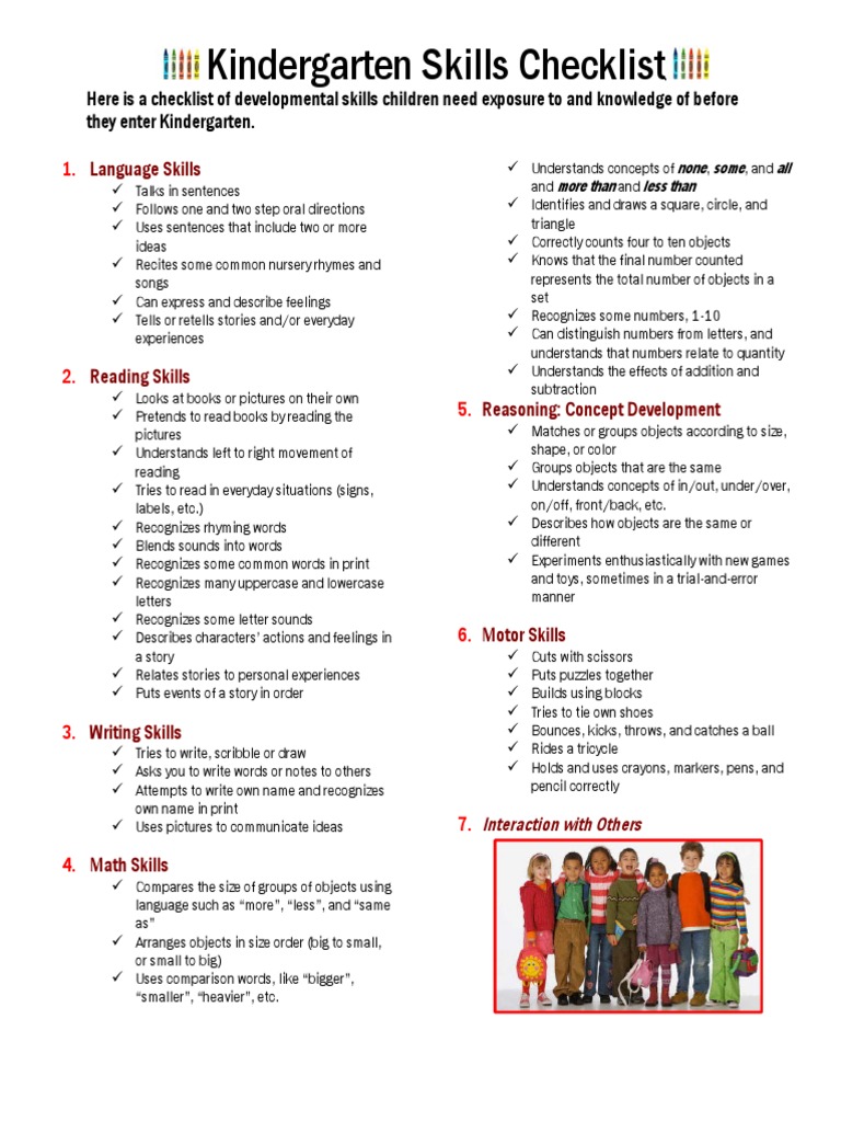 Kindergarten Skills Development Checklist | PDF | Concept | Cognitive ...