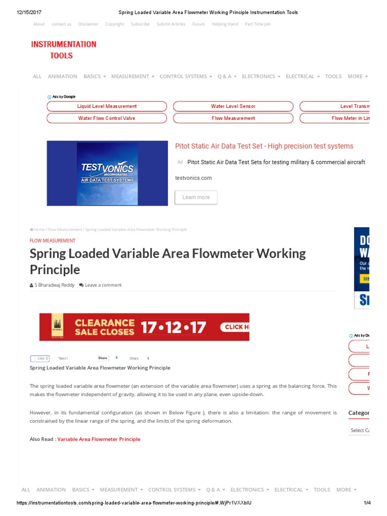 Spring Loaded Variable Area Flowmeter Working Principle | Download Free PDF | Flow Measurement ...