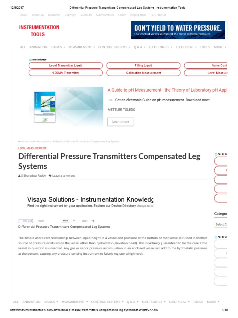 Differential Pressure Transmitters Compensated Leg Systems | PDF | Pressure Measurement | Pressure