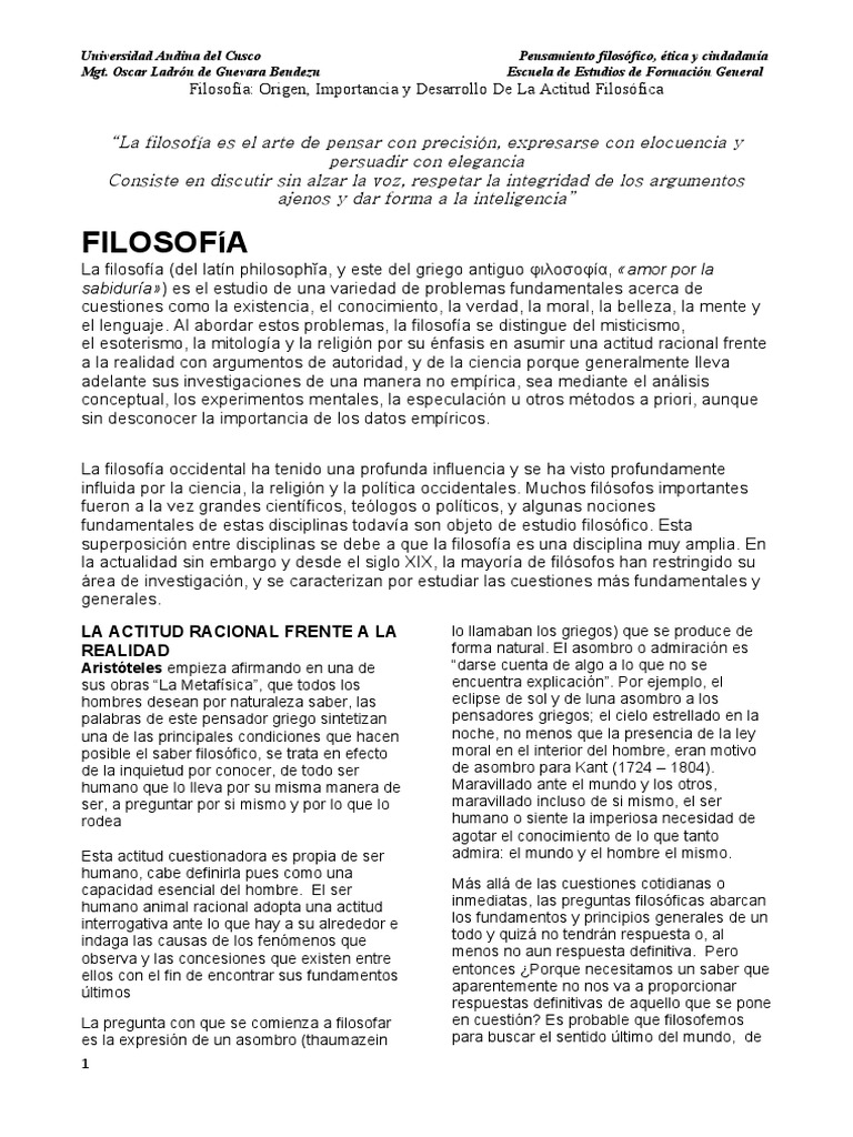 Filosofia, Actitud Filosofica y Divsion de La Filosofia | PDF ...