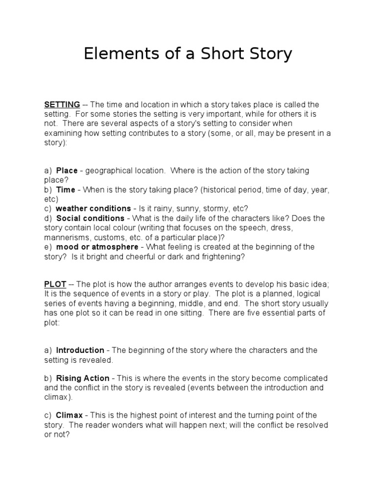 Elements Of Short Story Setting