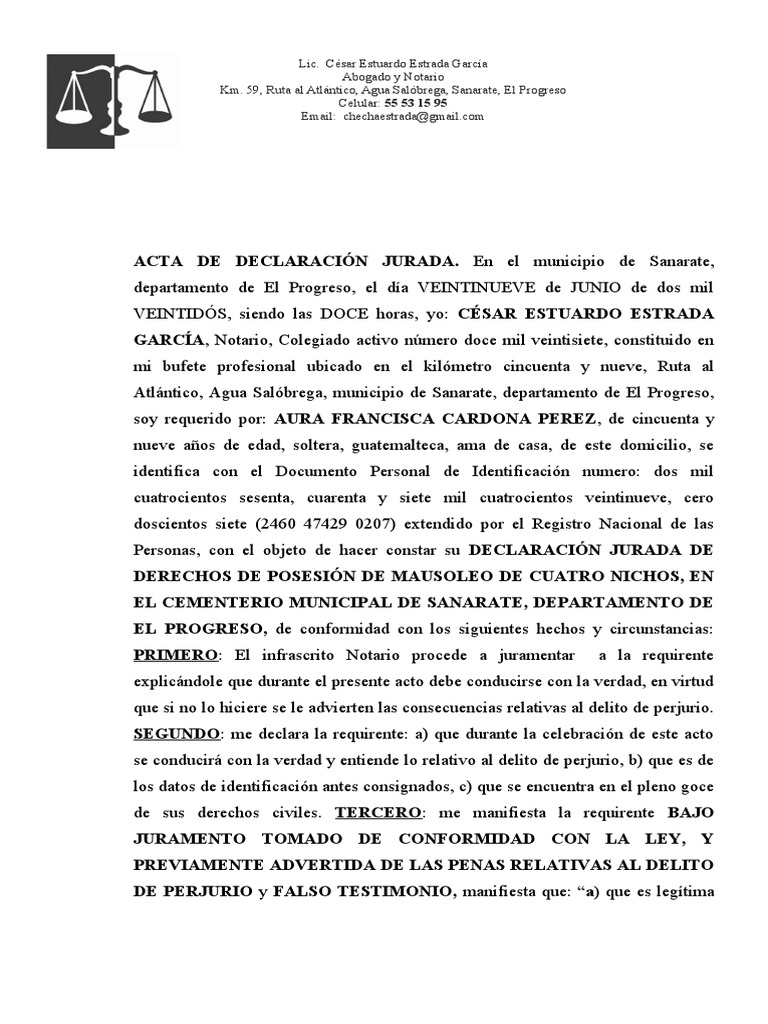 Decl Jurada Nicho | PDF | Derecho Civil (Common Law) | Justicia