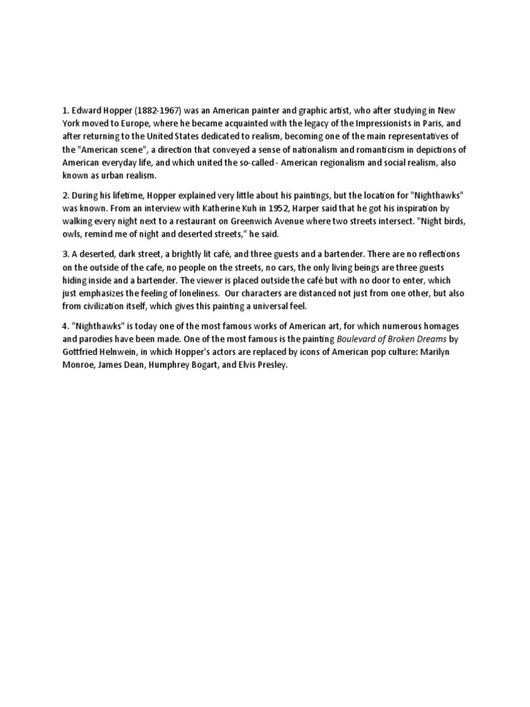 Loneliness and Isolation in Edward Hopper's Masterpiece "Nighthawks | PDF