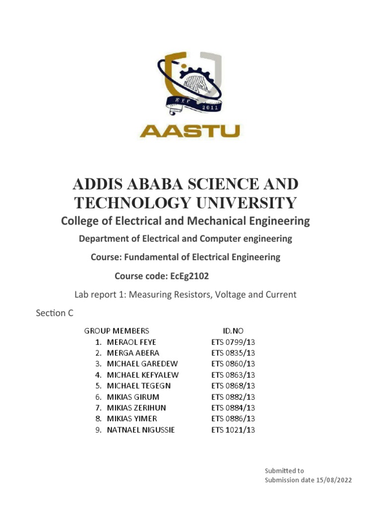 Addis Ababa Science and Technology University: College of Electrical and Mechanical Engineering ...