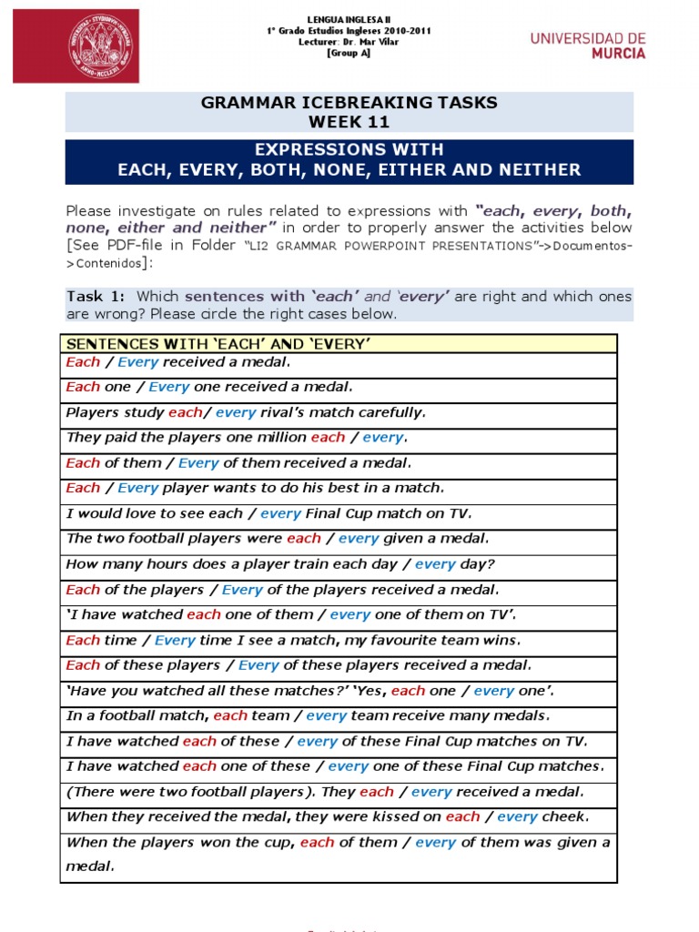 Ice Breaking GrammarTask - Week 11 | PDF | Sports & Recreation