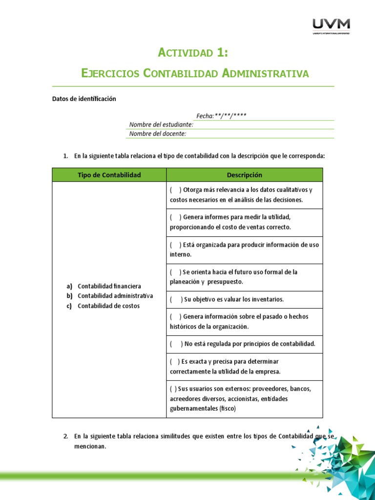 U1 Ejercicios A1 | PDF | Contabilidad | Contabilidad financiera