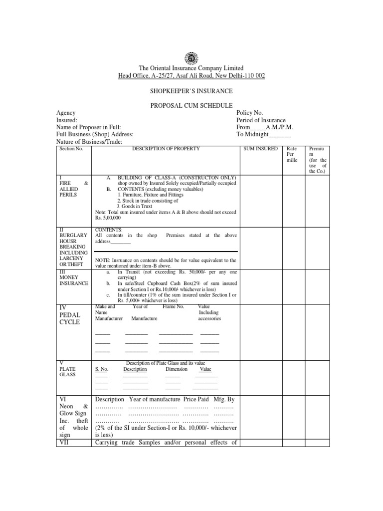 Shopkeeper Proposal | PDF | Assignment (Law) | Insurance