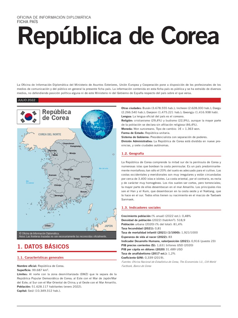 Corea - Ficha Pais | PDF | Corea del Sur | Política mundial