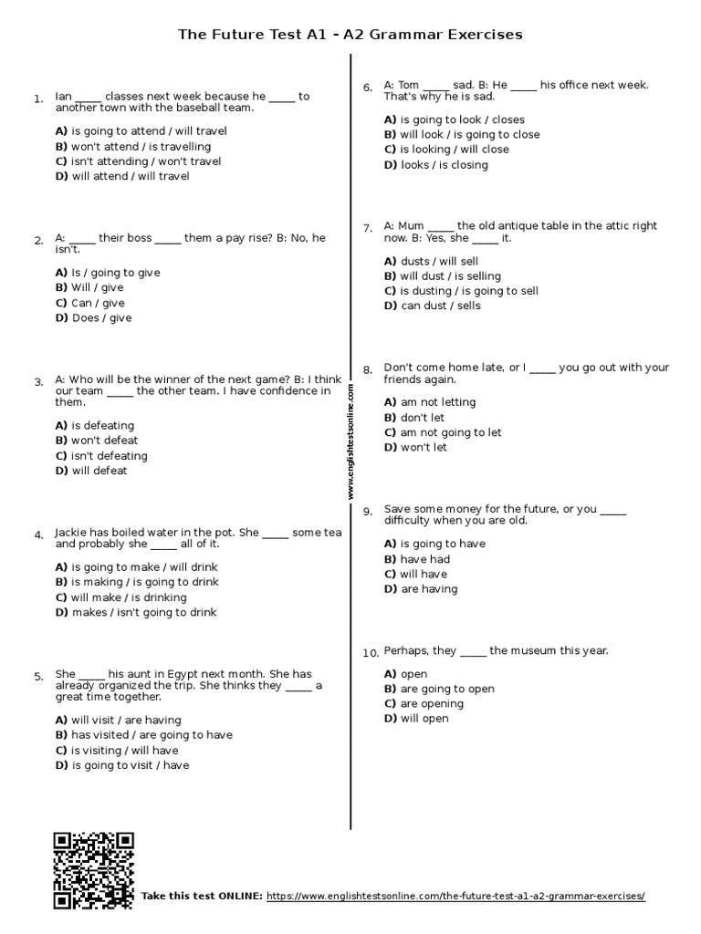 Future Tense A1-A2 Exercises | PDF