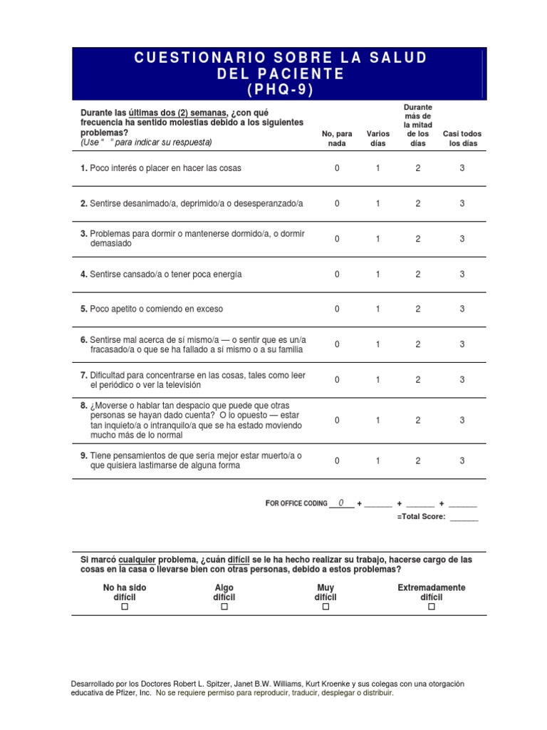 PHQ9 - Spanish For Puerto Rico | PDF